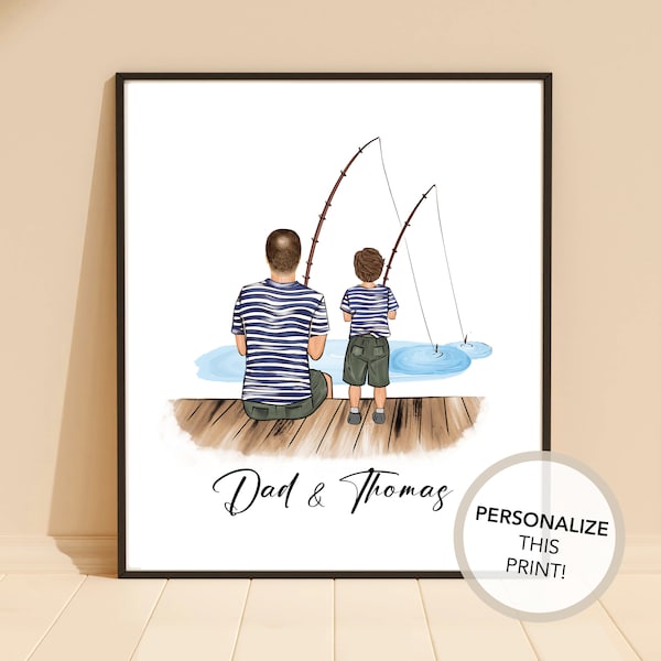 Picture of Son and Dad Fishing Art - Etsy
