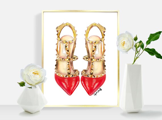 Red Heels Print Digital Wall Art Fashion Illustration | Etsy