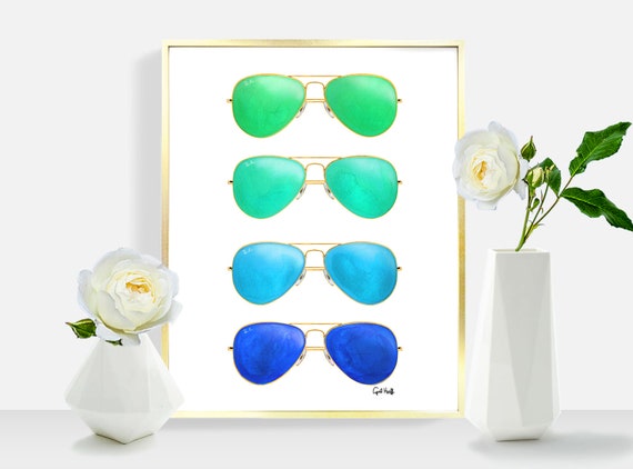 Aviator Sunglasses PRINT Fashion Illustration Wall Art | Etsy