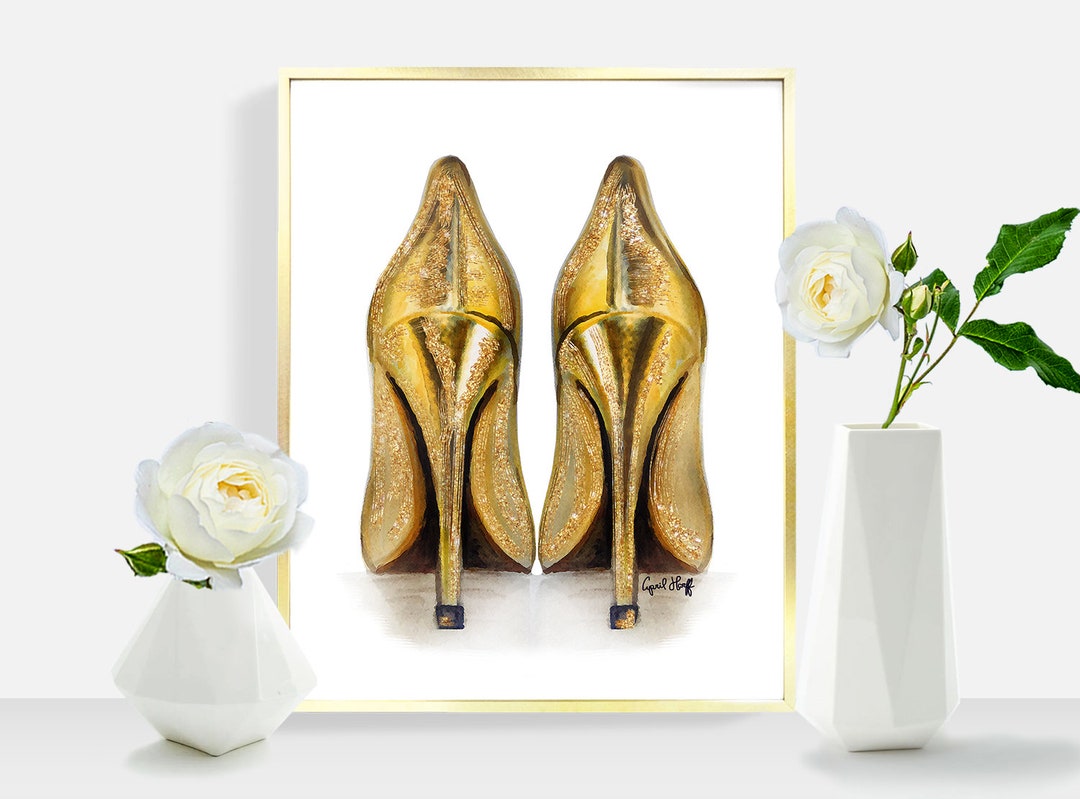 GOLD HEELS Print | Digital Fashion Illustration, Glitter, Handmade ...