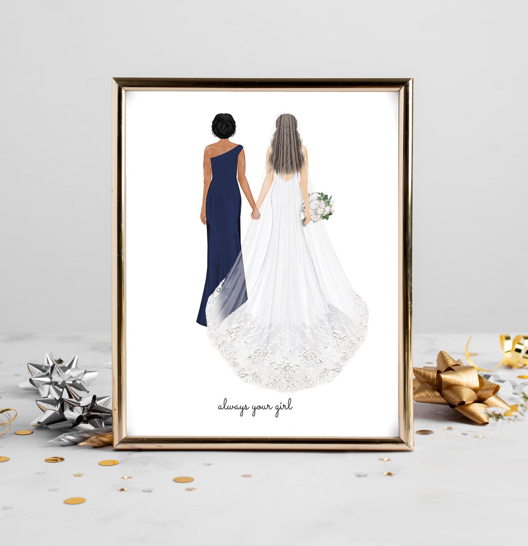 Personalized Bride and Mother Portrait Art PRINT | Mother of Bride ...