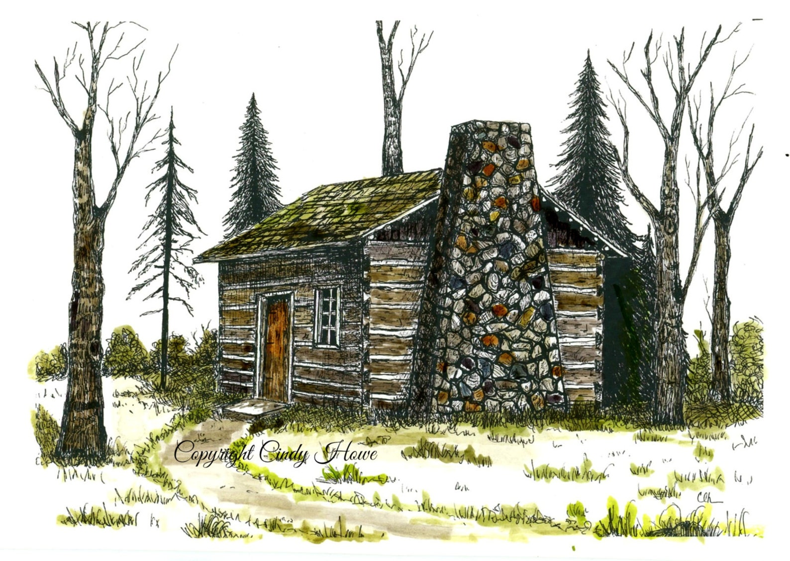 Log Cabin Print Country Cabin Landscape Cabins Pen and - Etsy