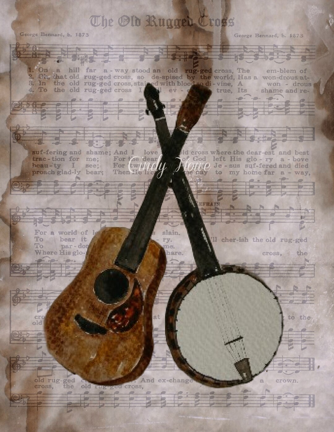 Guitar Banjo Duo, Musical Instruments, Bluegrass Art, Digital Download ...