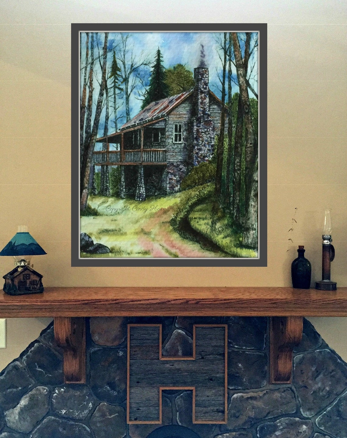 Log Cabin Print Country Cabin Landscape Mountain Cabin | Etsy