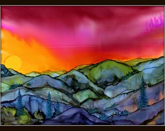 Mountain Landscape Art Print Original Alcohol Ink Print | Etsy