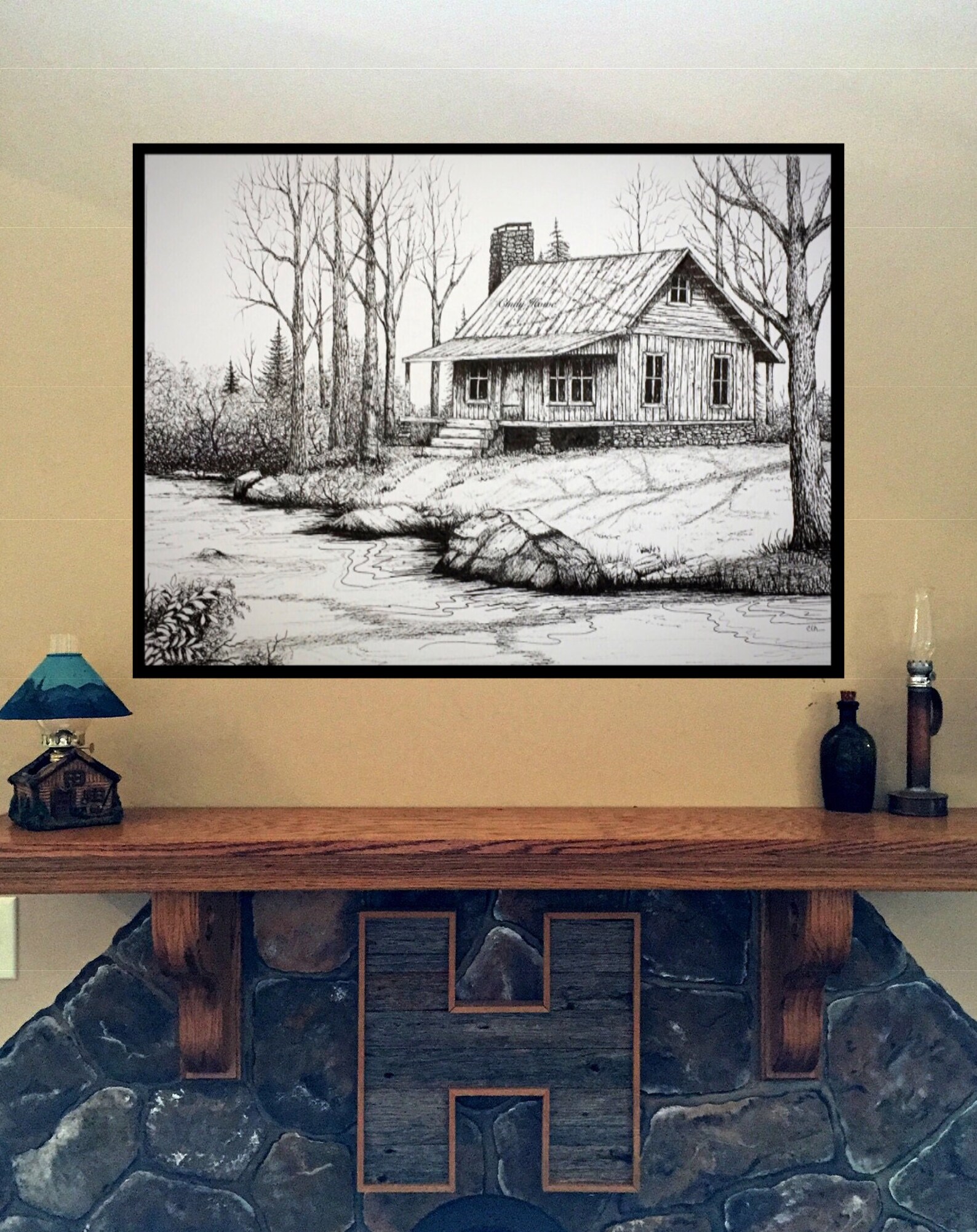 Log Cabin Print Country Cabin Landscape Mountain Cabin - Etsy