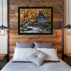 Cabin Print, Cabin in the Woods, by the Stream, Country, Cabin ...