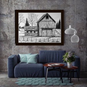 Country Landscape, Barns, Farm, Art, Original Pen and Ink, Original Art ...