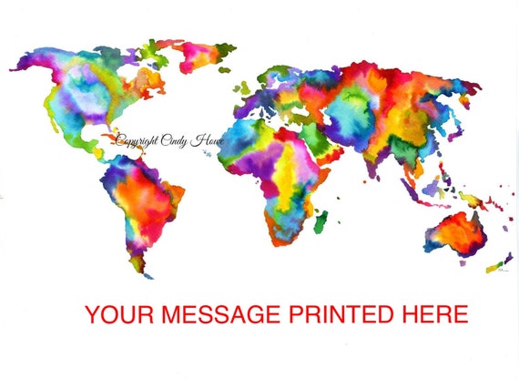 World Map Custom Lettering CUSTOM Art Print Original | Etsy