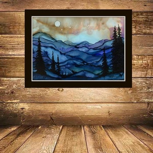Mountain Landscape, Art Print, Original Alcohol Ink Print, Landscape ...