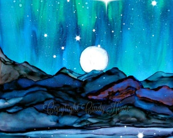 Mountain Landscape Art Print Original Alcohol Ink Print | Etsy