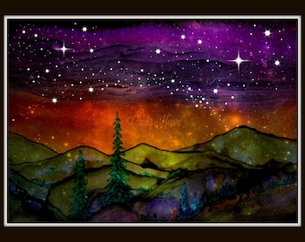 Mountain Landscape Art Print Original Alcohol Ink Print | Etsy