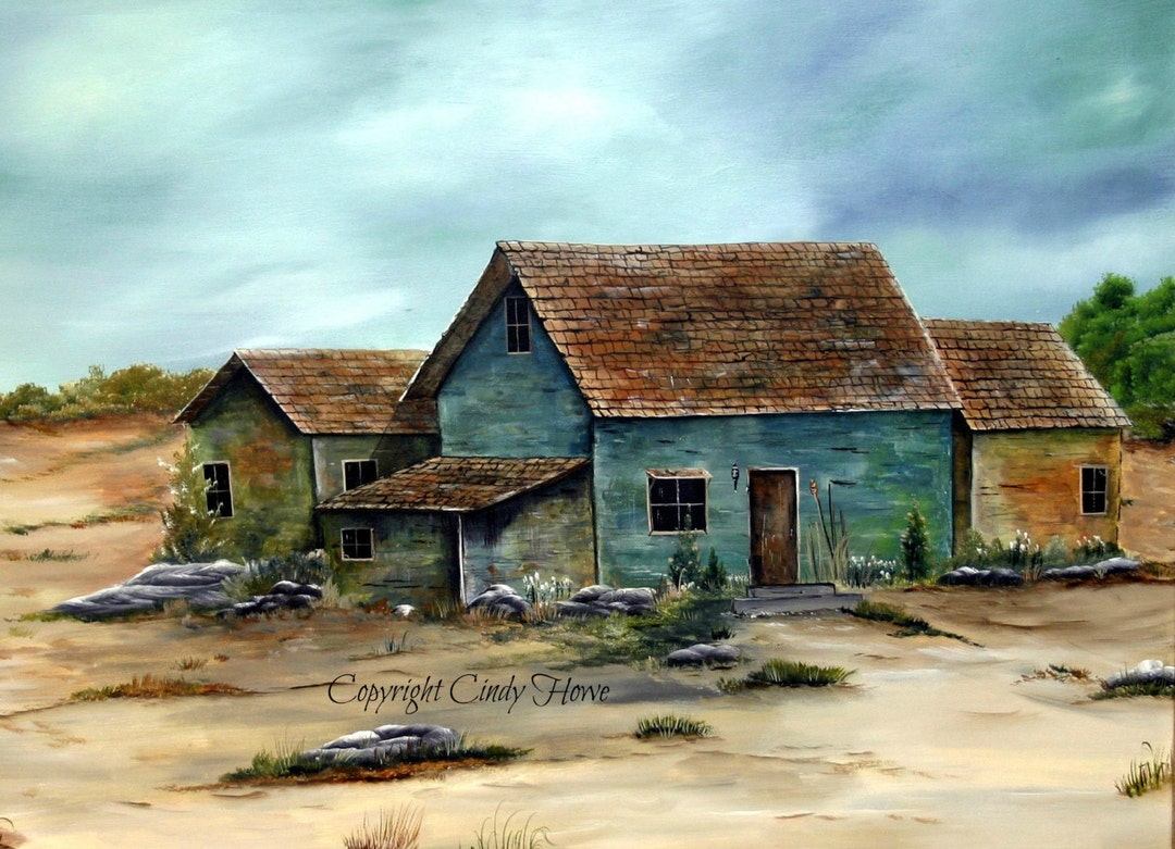 Art Print, Original Acrylic Print, Beach House, Beach, Sand Weathered ...