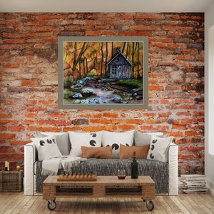 Cabin Print, Cabin in the Woods, by the Stream, Country, Cabin ...