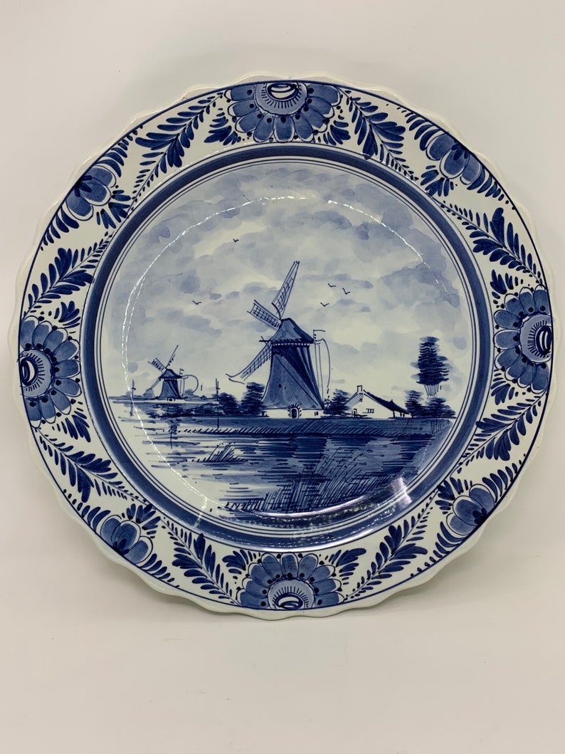 Vintage Delft Blauw Windmill Large Plate - Etsy