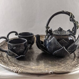 Black Lotus Tea Set, Goth Kitchen, Fancy Tea Set, Magic Decor, Handmade ...