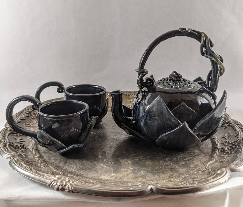 Black Lotus Tea Set Goth Kitchen Fancy Tea Set Magic Decor | Etsy