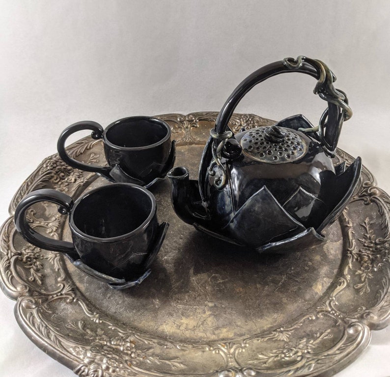 Black Lotus Tea Set Goth Kitchen Fancy Tea Set Magic Decor | Etsy