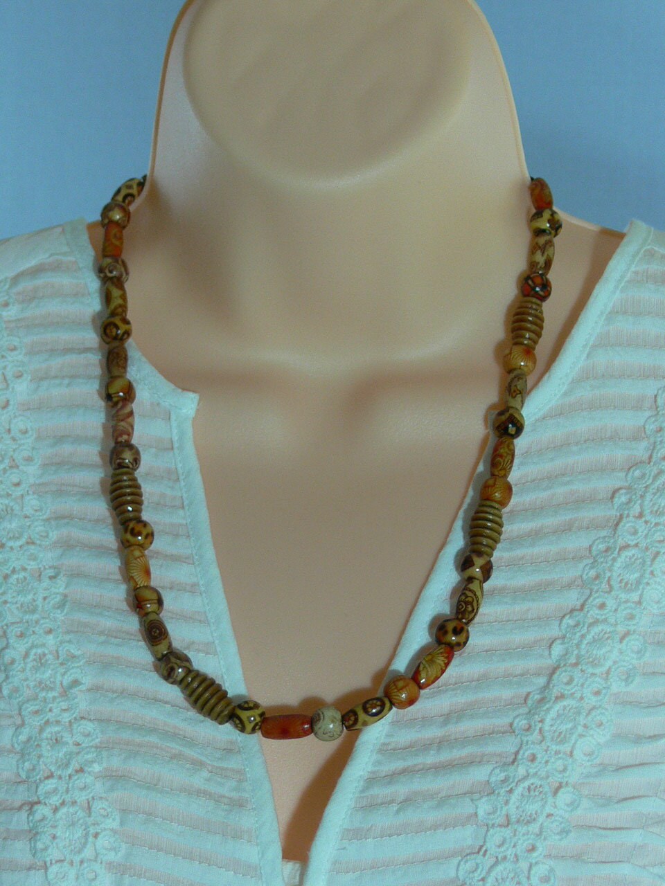 Painted Wood Tiki Bead Necklace Polynesian FS-102 - Etsy