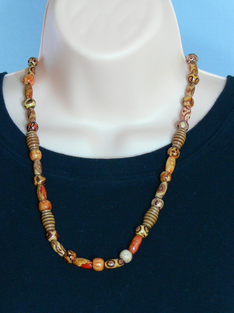 Painted Wood Tiki Bead Necklace Polynesian FS-102 - Etsy
