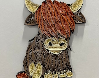 Rustic Highland Cow Quilling Art Country Home Decor Farm Themed Wall ...