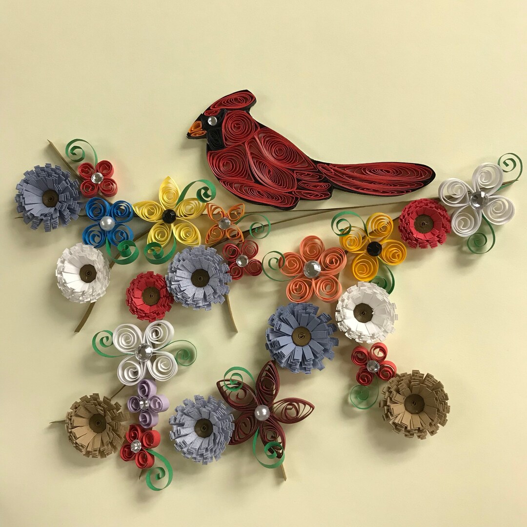 Quilled Cardinal With Flowers Quilling Art Handmade Framed - Etsy