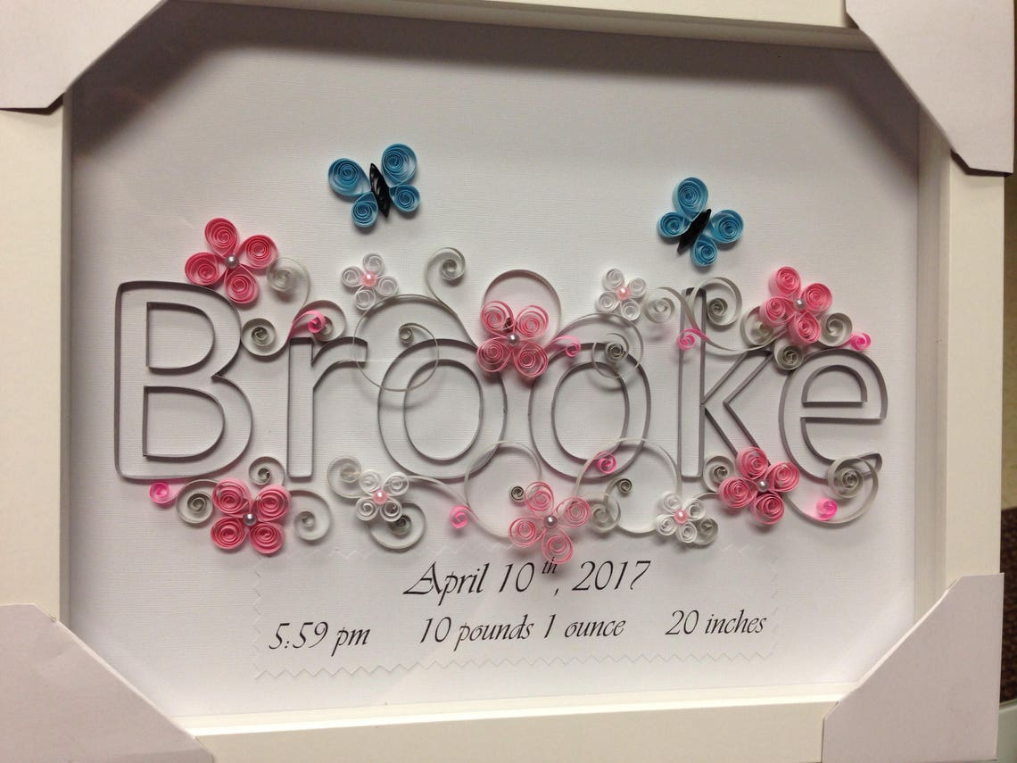 Paper quilling: Quilling Custom Name Baby Name Framed art | Etsy