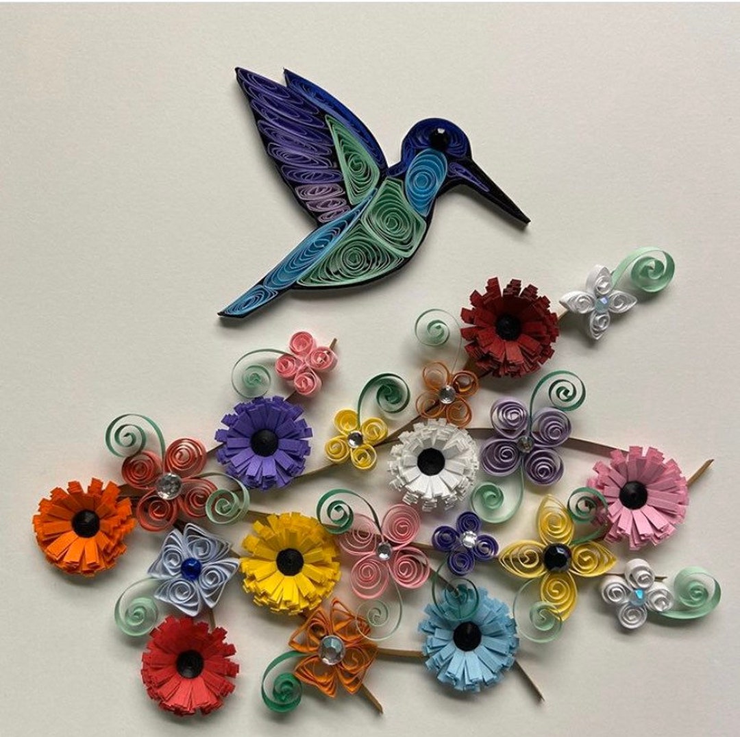 Quilled Hummingbird With Flowers, Quilling, Art, Handmade, Framed - Etsy