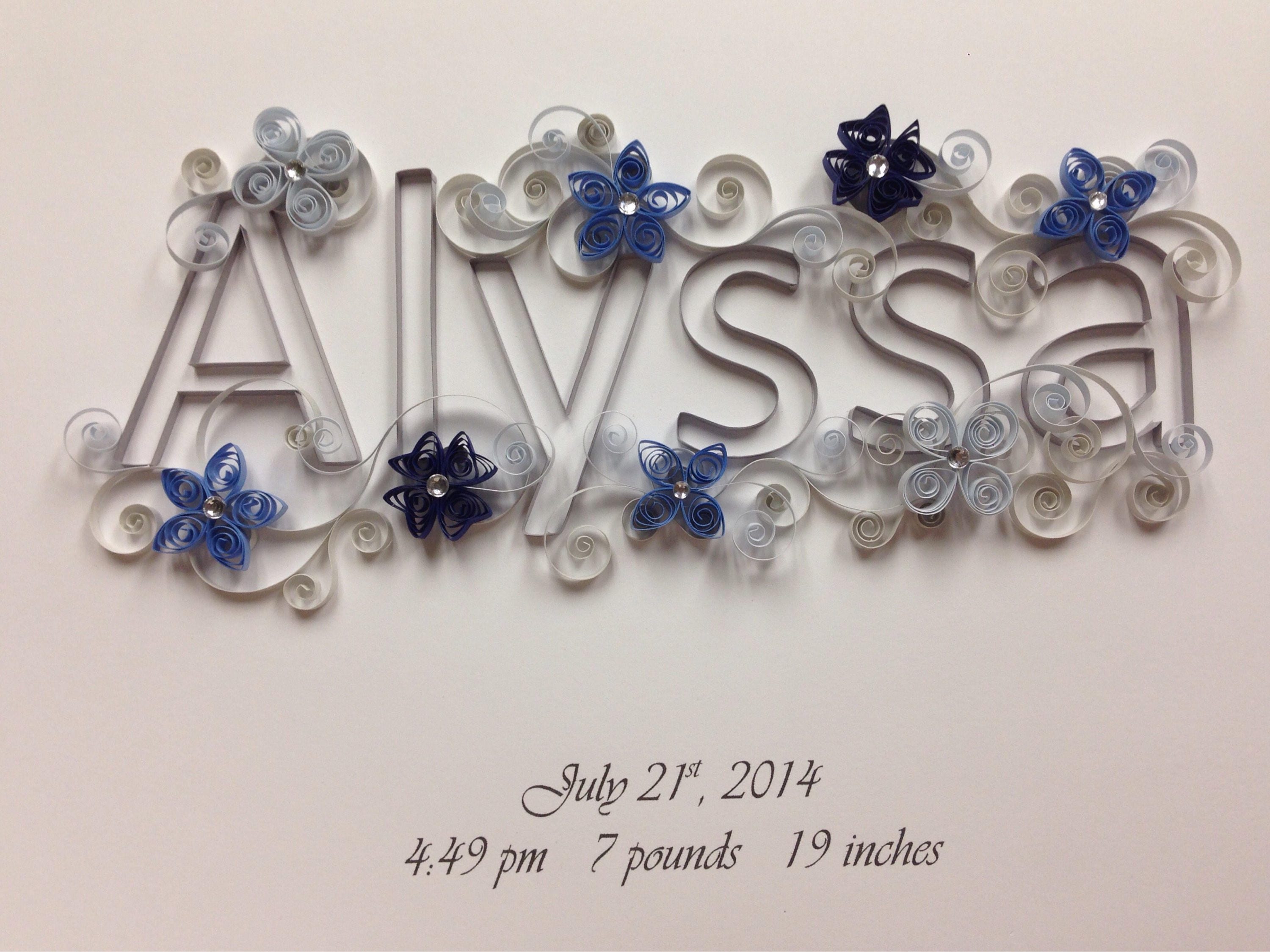 Paper quilling: Quilling Custom Name Baby Name Framed art | Etsy