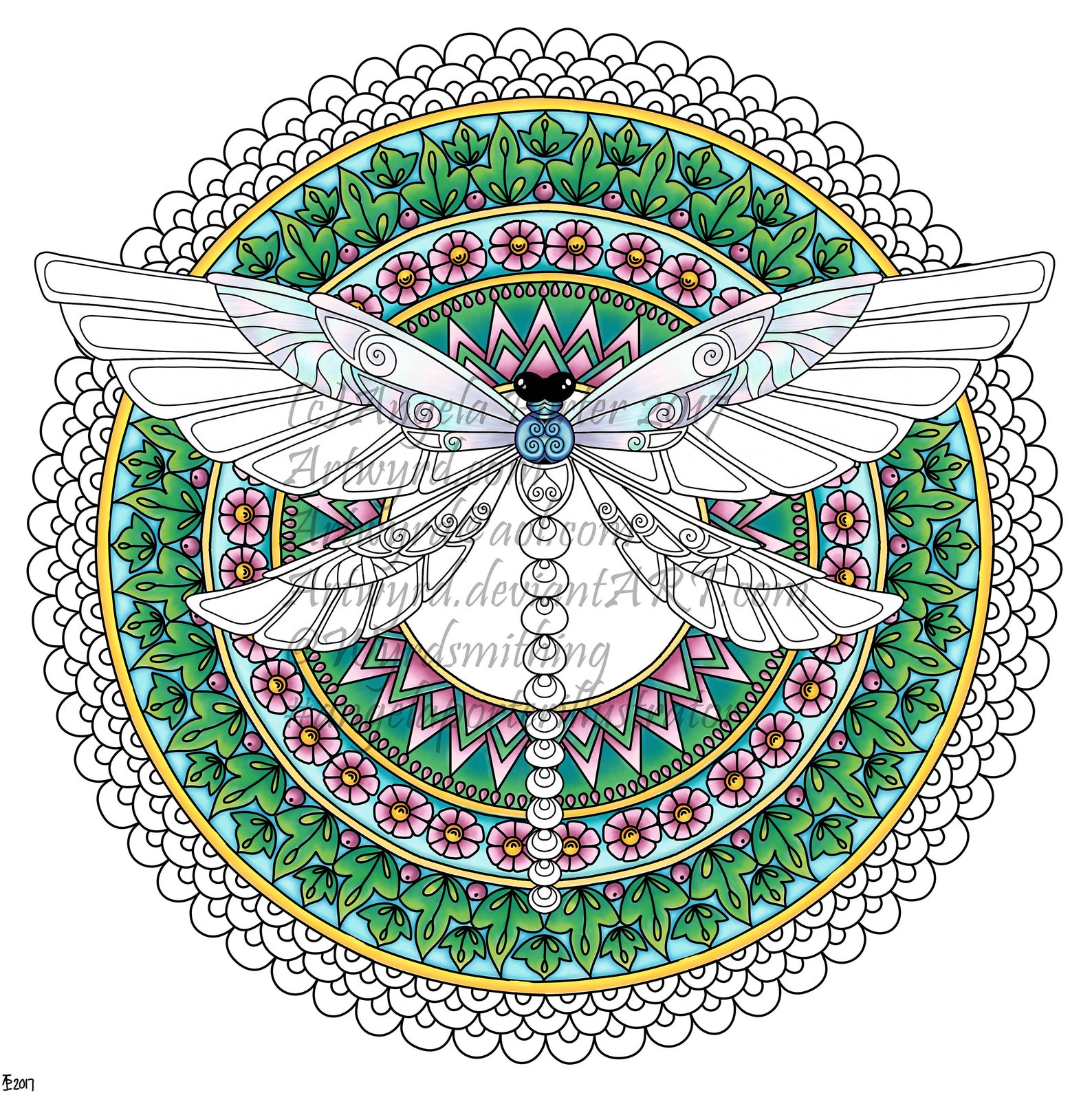 Dragonfly Mandala Colouring Page by Angela Porter - Etsy
