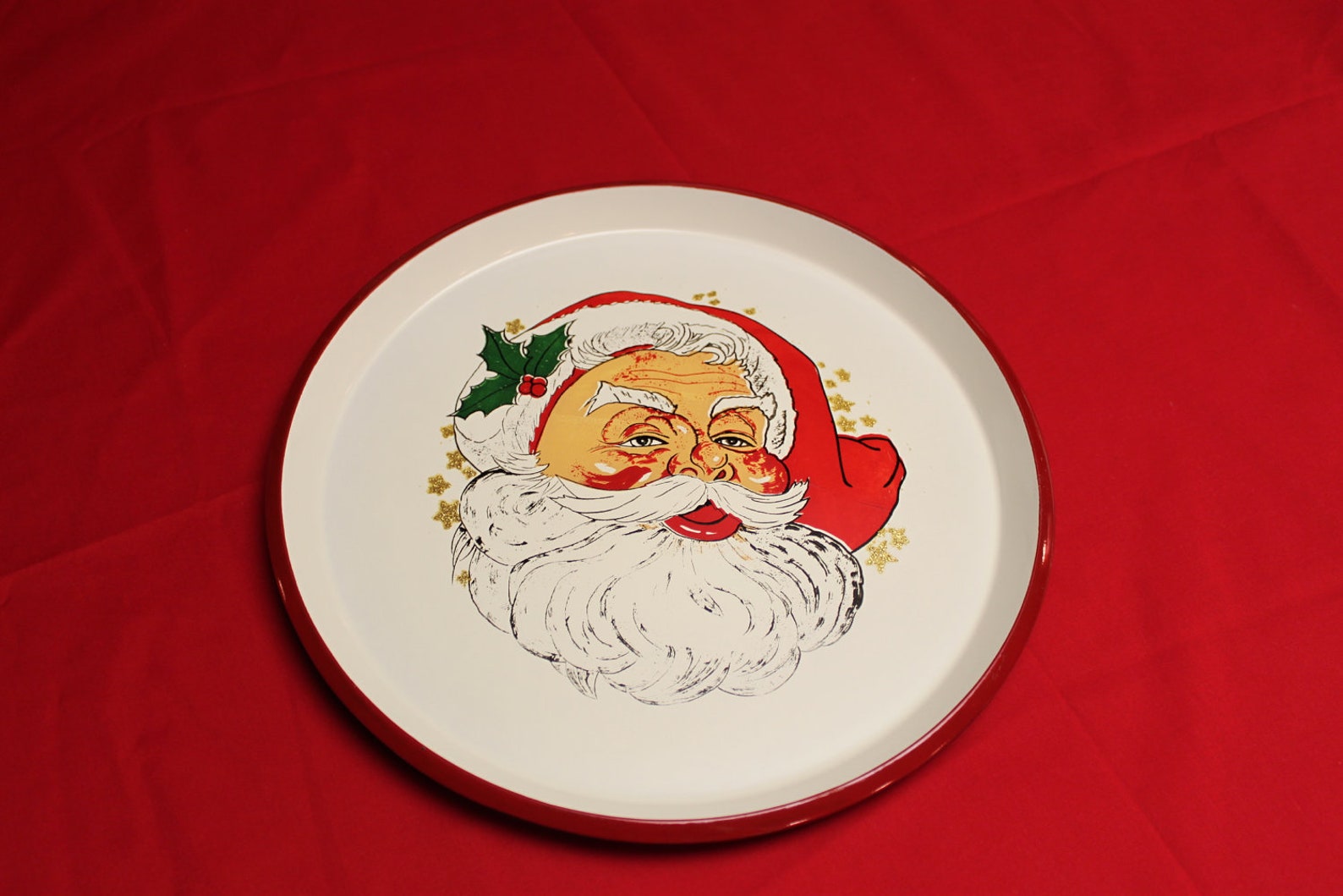Vintage Santa Serving Tray Painted Plastic With Gold Glitter - Etsy
