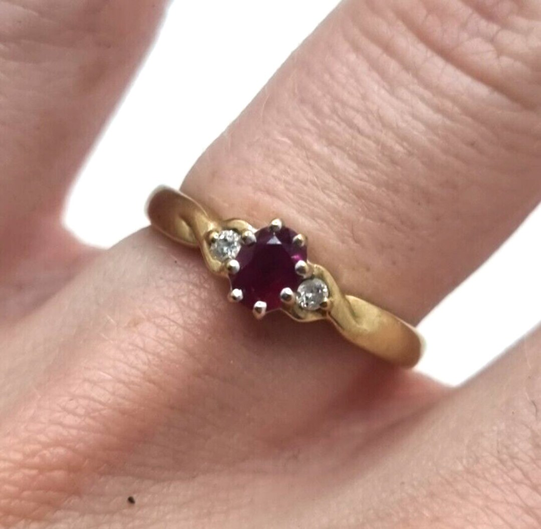 9ct Gold Ring With Red Ruby and Diamonds Ring Uk Ring Size O 1/2 9ct ...