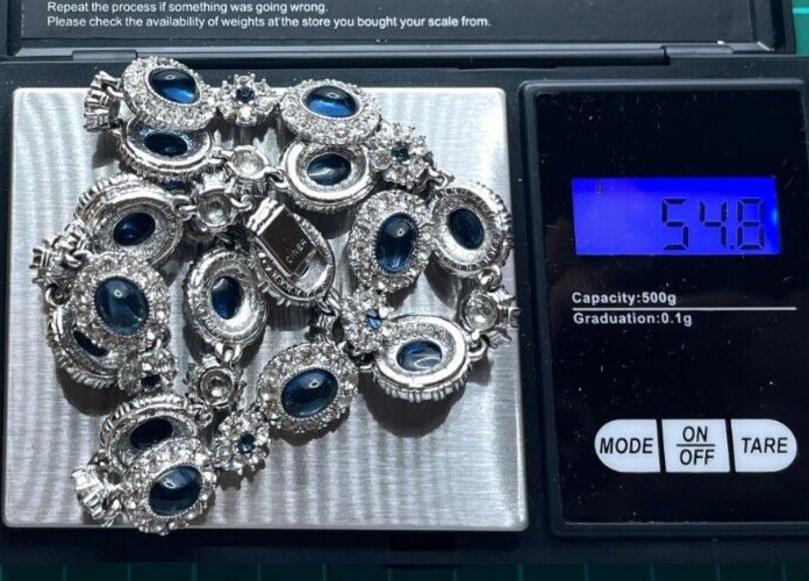 Ciner Necklace Vintage Platinum Choker With Cabochon Sapphire Diamond ...