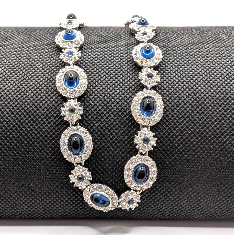 Ciner Necklace Vintage Platinum Choker With Cabochon Sapphire Diamond ...