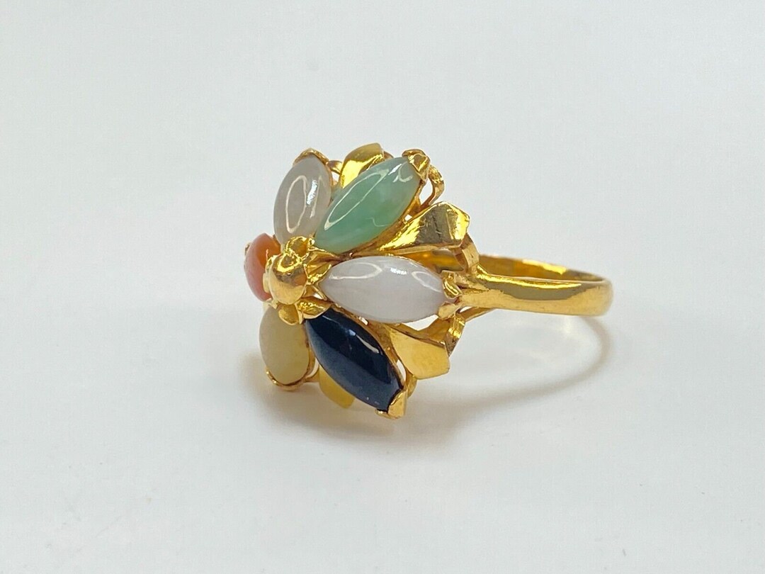 22ct Gold Ring With Chinese Multi Jade Ring Size O 22ct Yellow Gold - Etsy