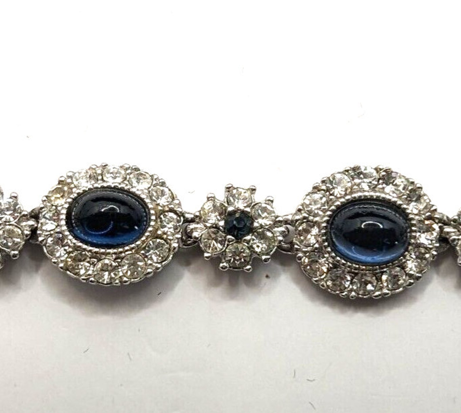 Ciner Necklace Vintage Platinum Choker With Cabochon Sapphire Diamond ...