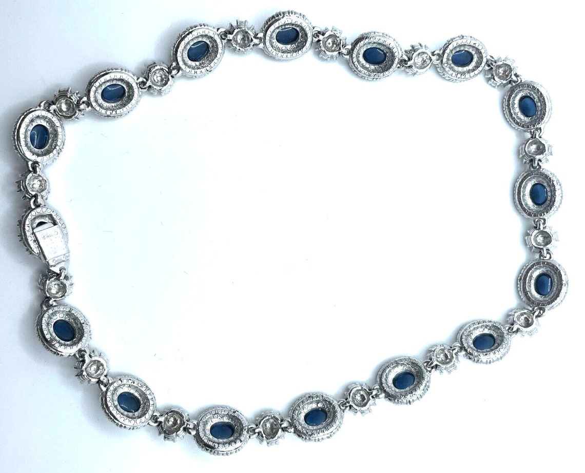 Ciner Necklace Vintage Platinum Choker With Cabochon Sapphire Diamond ...