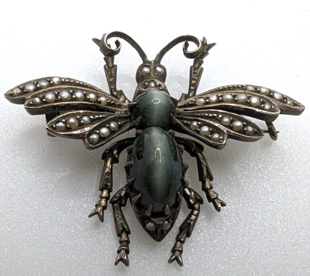 Broche insecte or sur argent Broche victorienne/édouardienne perles - Etsy France