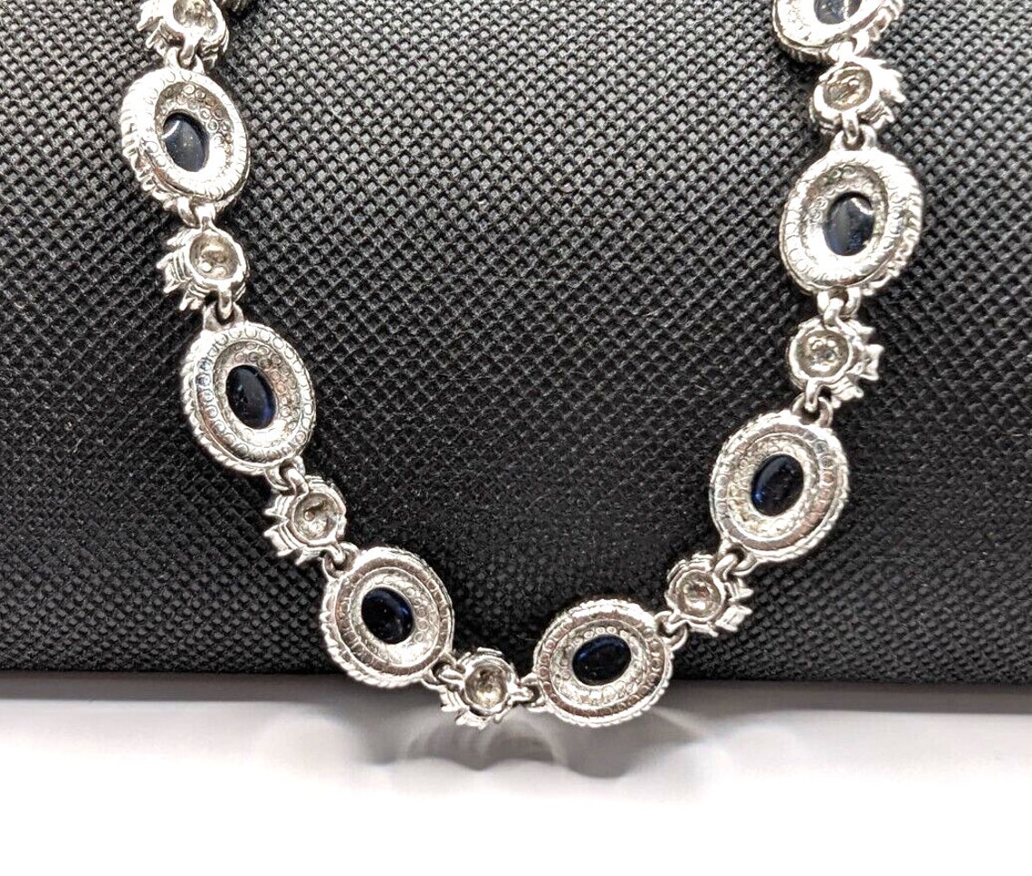 Ciner Necklace Vintage Platinum Choker With Cabochon Sapphire Diamond ...