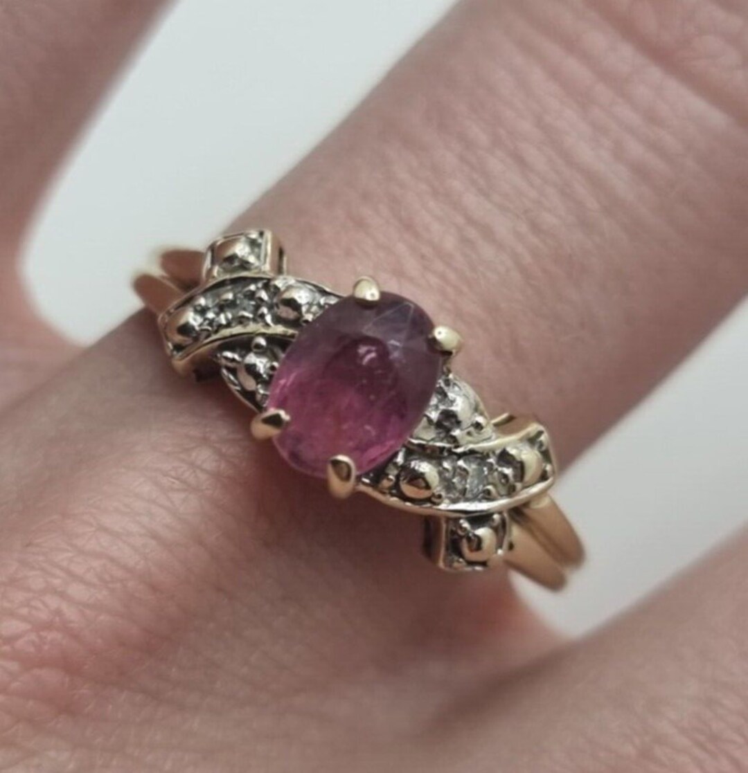 9ct Gold Ring With Ruby & Diamond Gemstones, Ring Size T 9ct Yellow ...
