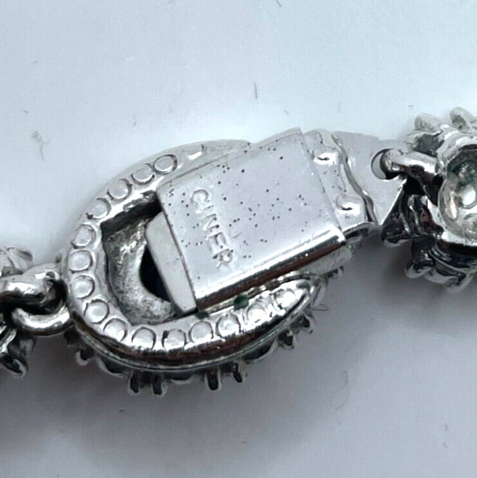 Ciner Necklace Vintage Platinum Choker With Cabochon Sapphire Diamond ...