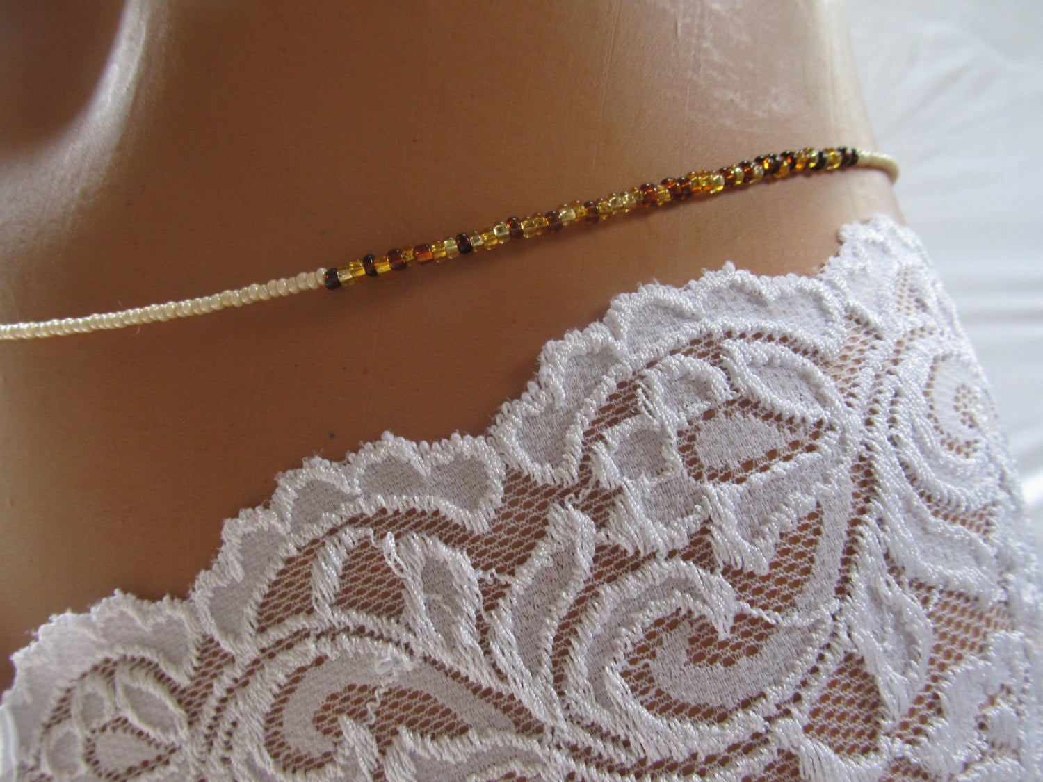 Champagne Toast - Ivory and Amber Mix Waist Beads, Sterling Silver ...