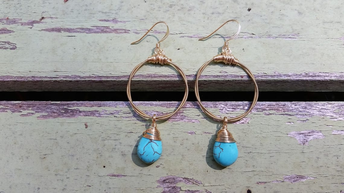 Guitar String Hoop Earrings Choose Your Size and Gemstone | Etsy