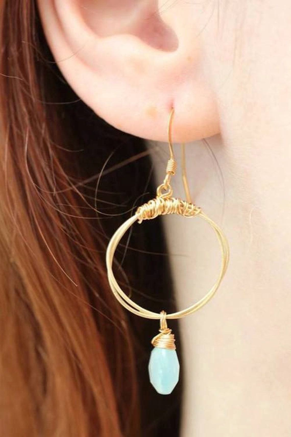 Guitar String Hoop Earrings- Choose Your Size and Gemstone (shown ...