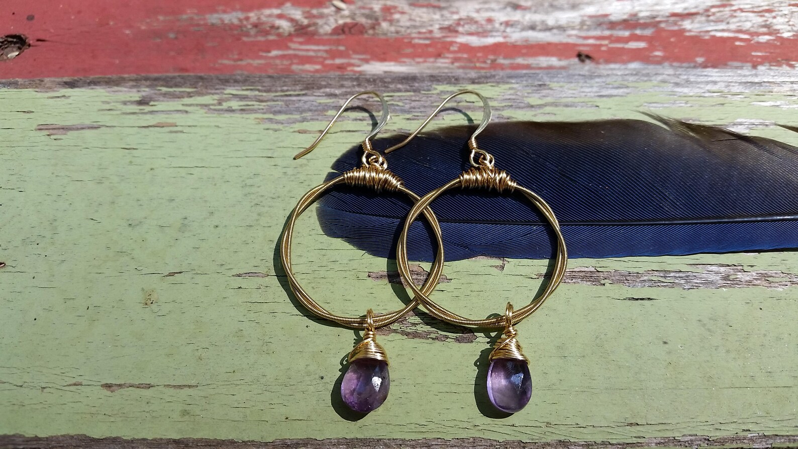 Guitar String Hoop Earrings Choose Your Size and Gemstone - Etsy