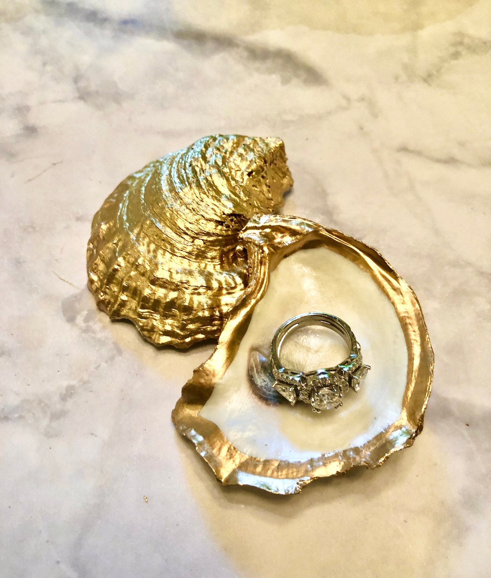 Gold Leaf Oyster Shell Ring Holder: Gulf Coast Treasure - Etsy