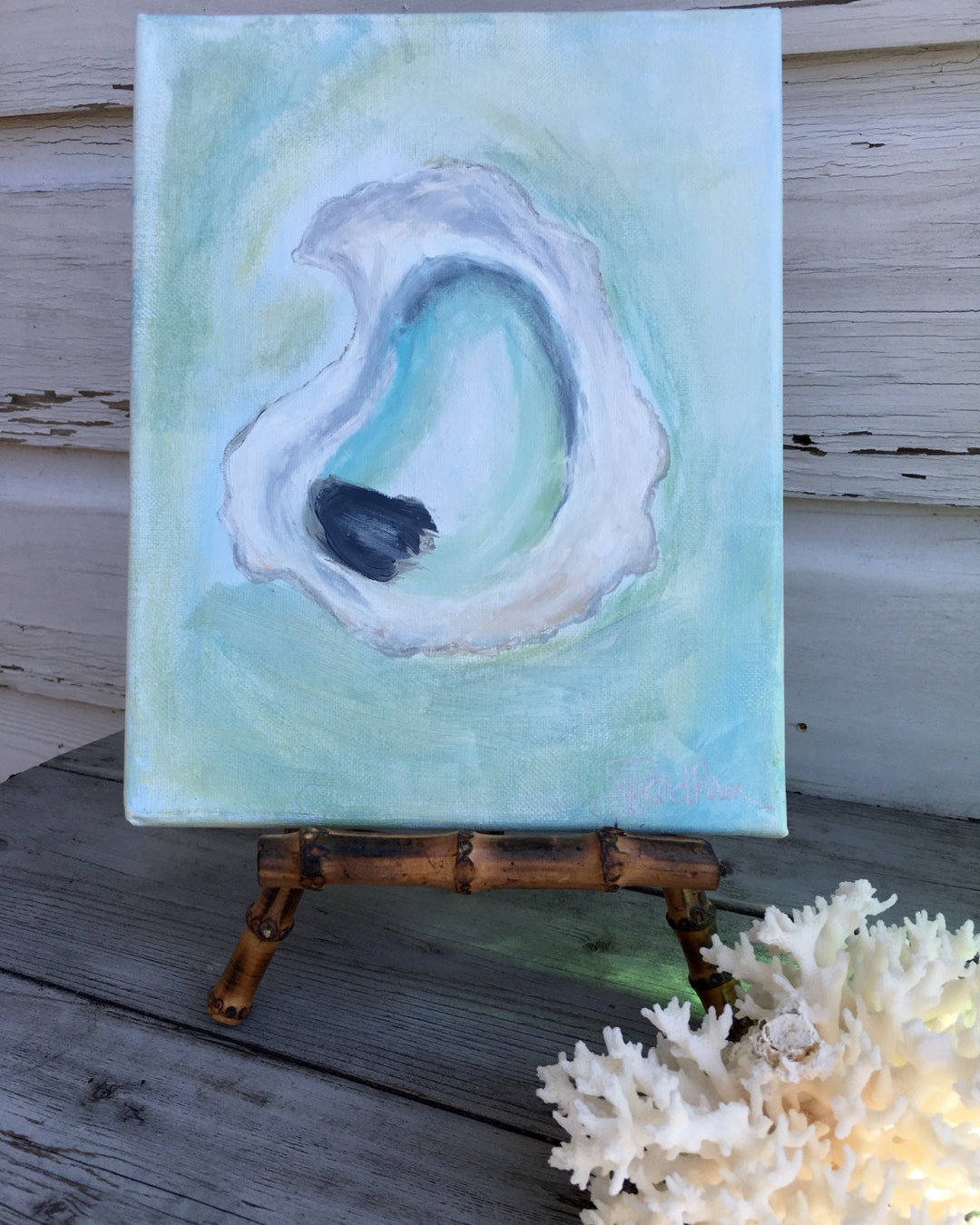 Oyster Shell Acrylic Painting: Coastal Abstract Art, 8x10 Canvas - Etsy