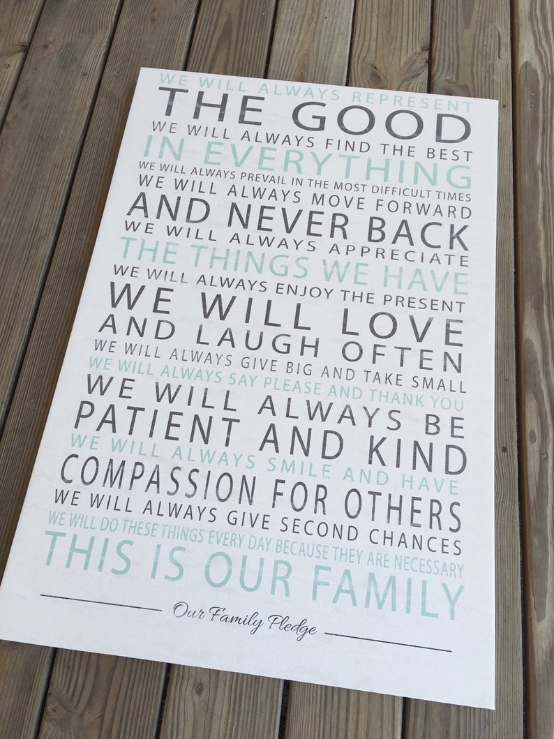 Customized Family Values Statement On Gallery Wrapped Canvas Etsy