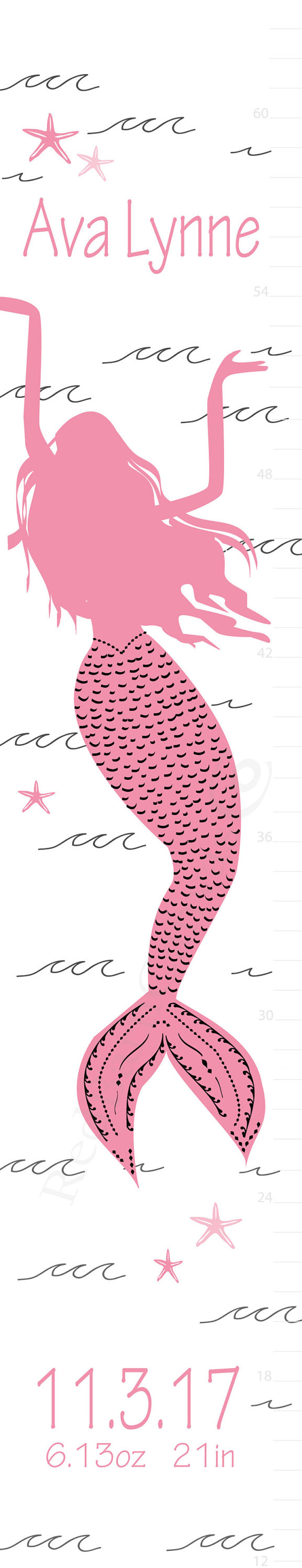Mermaid Themed Children's Growth Chart Writeable and - Etsy