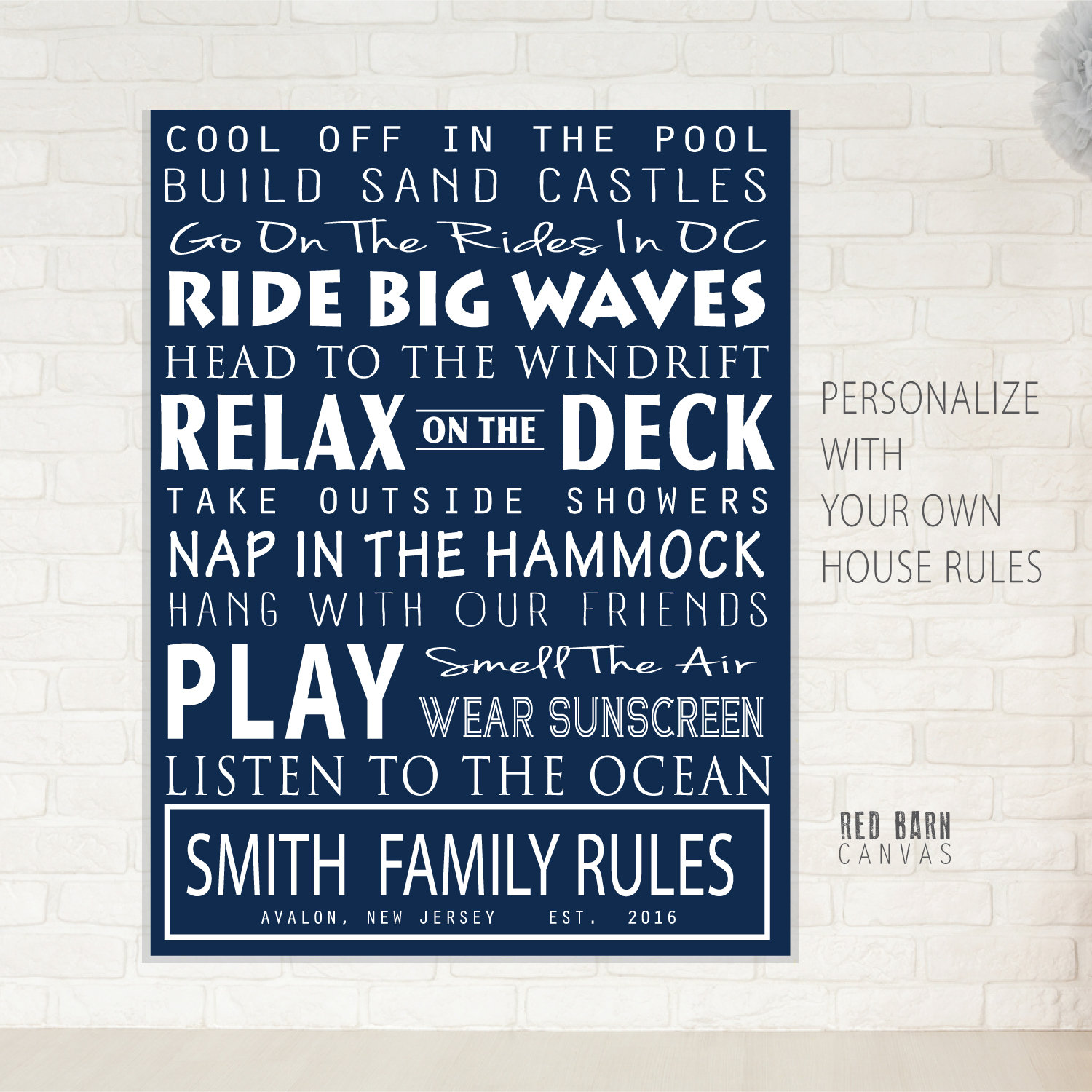 Personalized Beach House Rules Sign: Family Name Canvas Art - Etsy